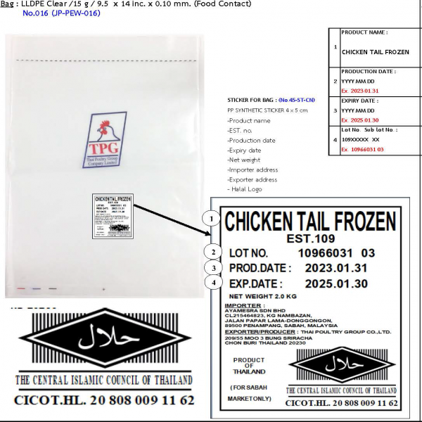 CHICKEN TAIL FROZEN | สำนักงานคณะกรรมการกลางอิสลามแห่งประเทศไทย