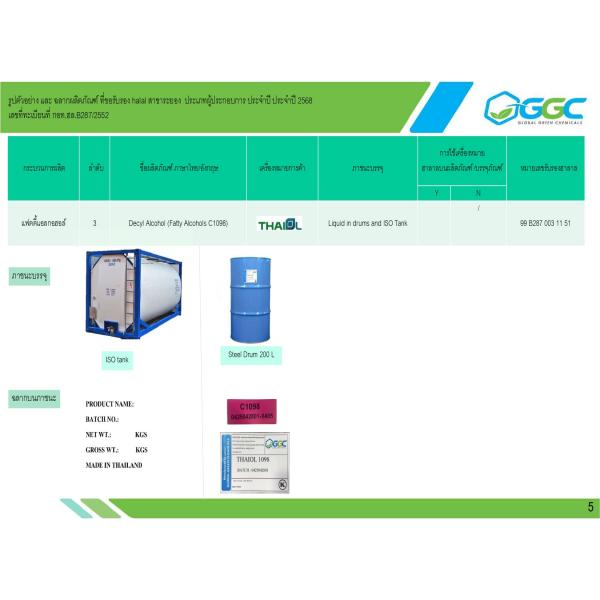 Decyl Alcohol (Fatty Alcohols C1098) | The Central Islamic Council of ...
